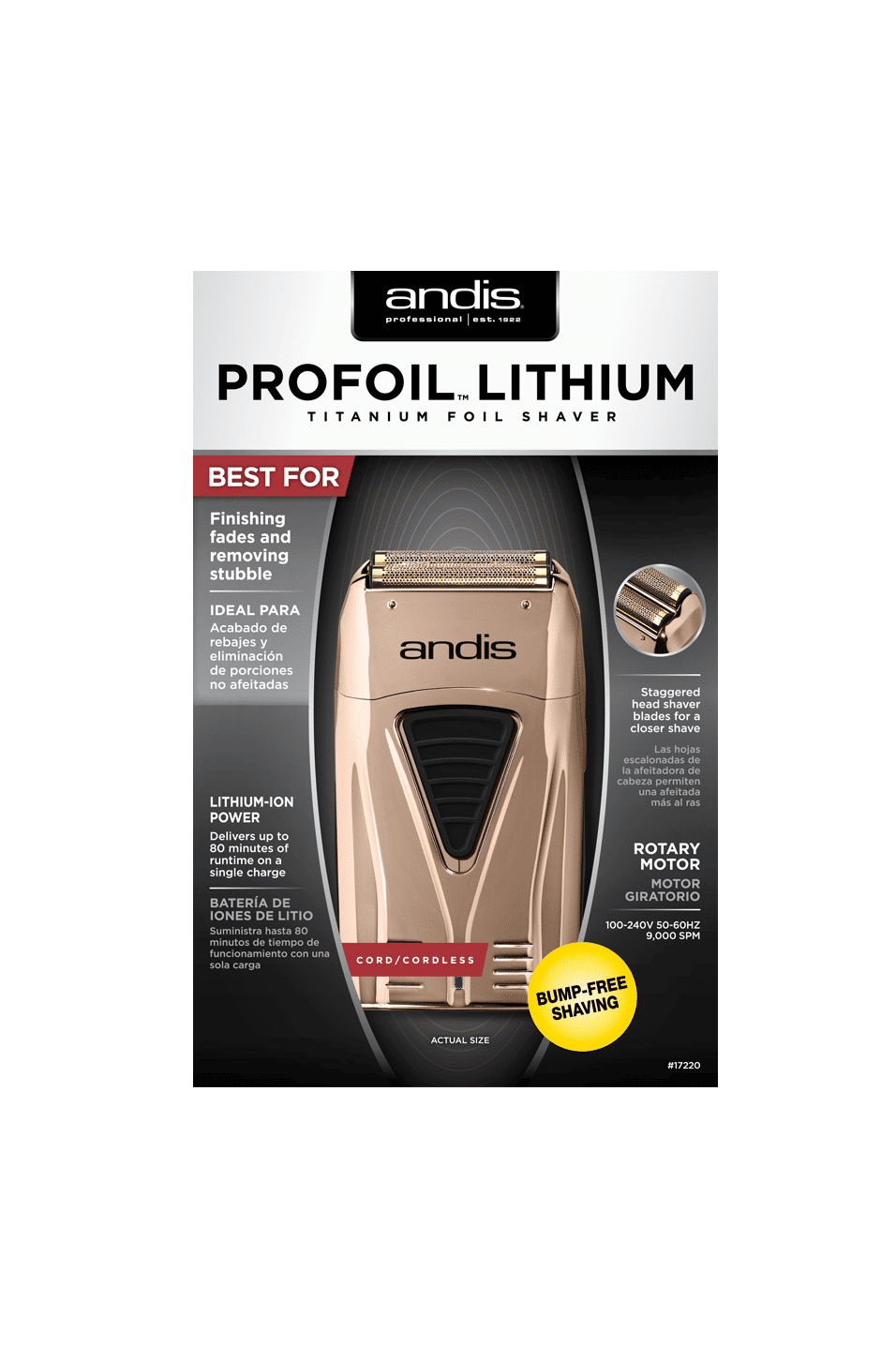 Andis ProFoil Lithium Titanium Foil Shaver - Copper (#17220) – Barbersmania